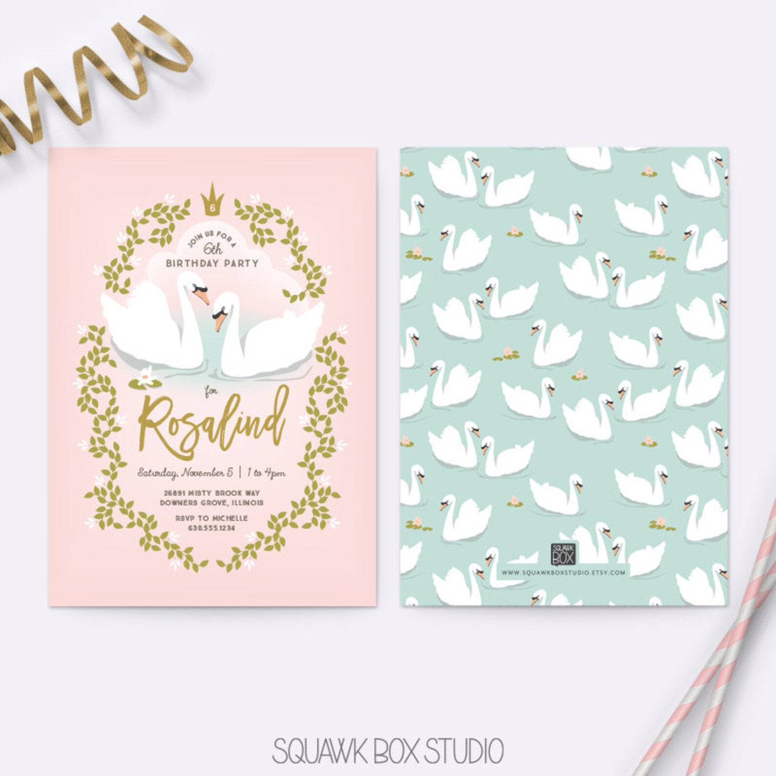 Swan Birthday Invitation – Printable Birthday Invitation by Squawk Box ...