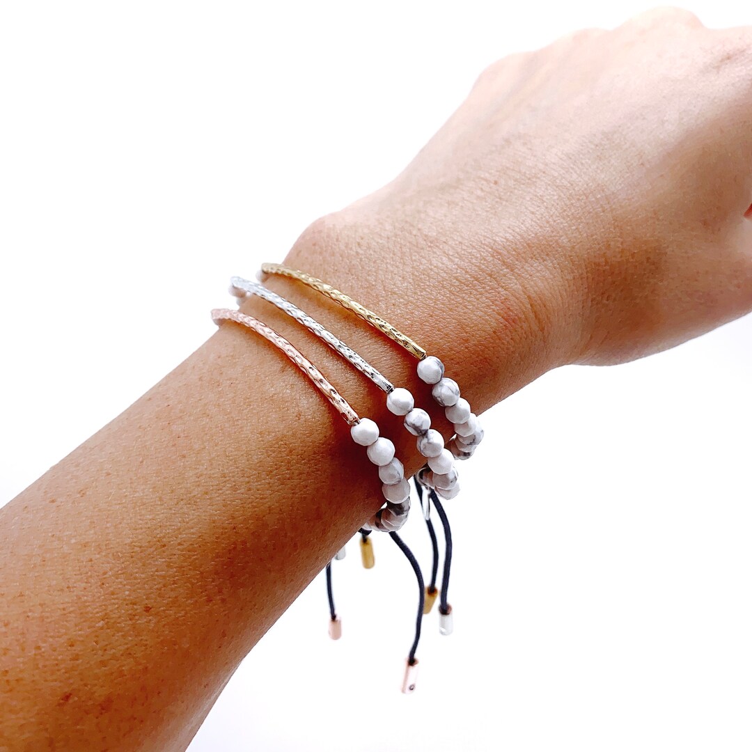 HOWLITE Gemstone Adjustable Bracelet, Beaded Bracelet,friendship ...