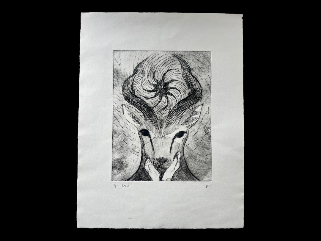 Antelope Drypoint Etching, Spirit Animal Series on Cotton Paper - Etsy