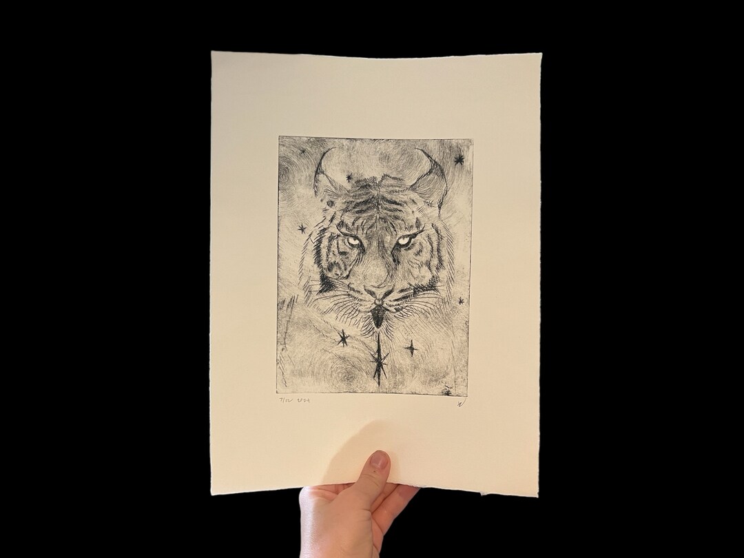 Tiger Drypoint Etching, Spirit Animal Series - Etsy