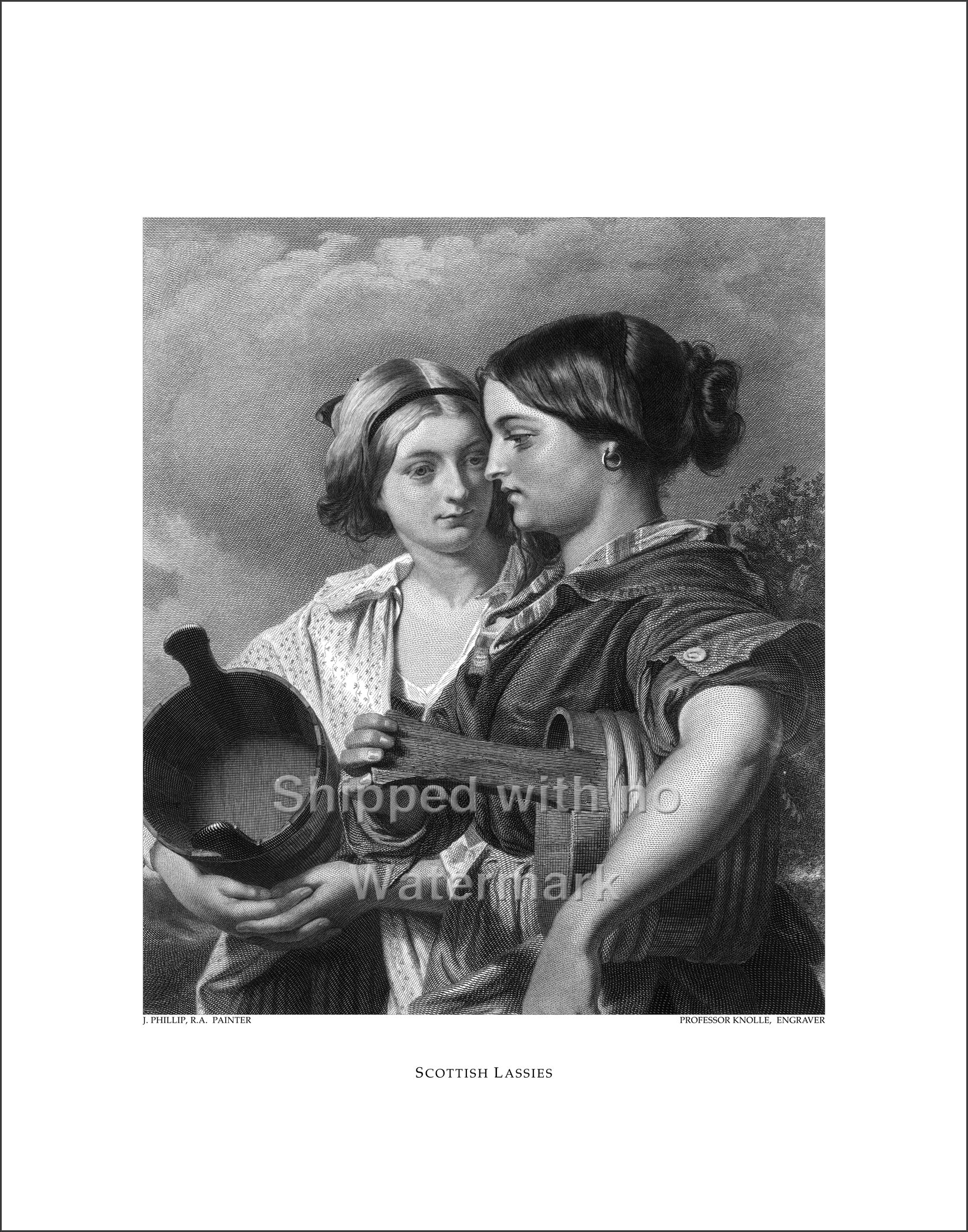 SCOTTISH LASSIES by J. Phillip, R.A., 19th Century English Engraving ...