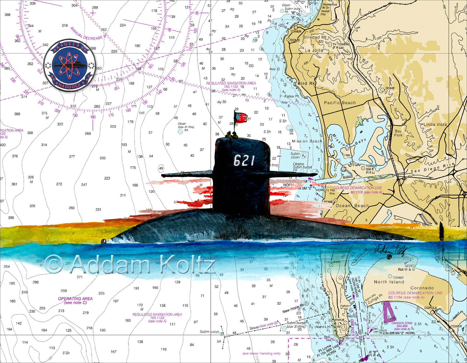 USS Haddock SSN-621 Submarine - Giclée Print on Point Loma (san Diego ...