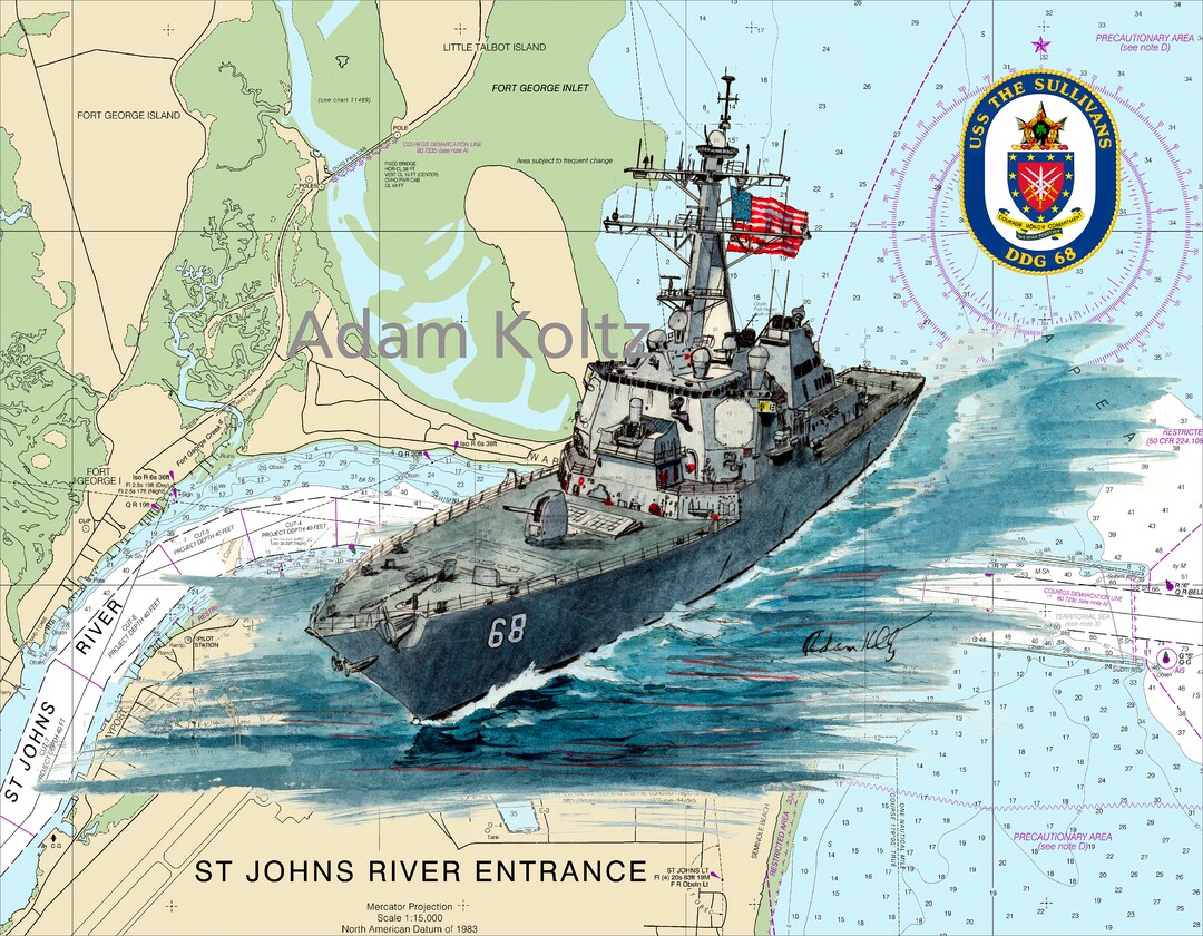 USS the Sullivans DDG-68 Giclée Print on Mayport Florida Chart by ...