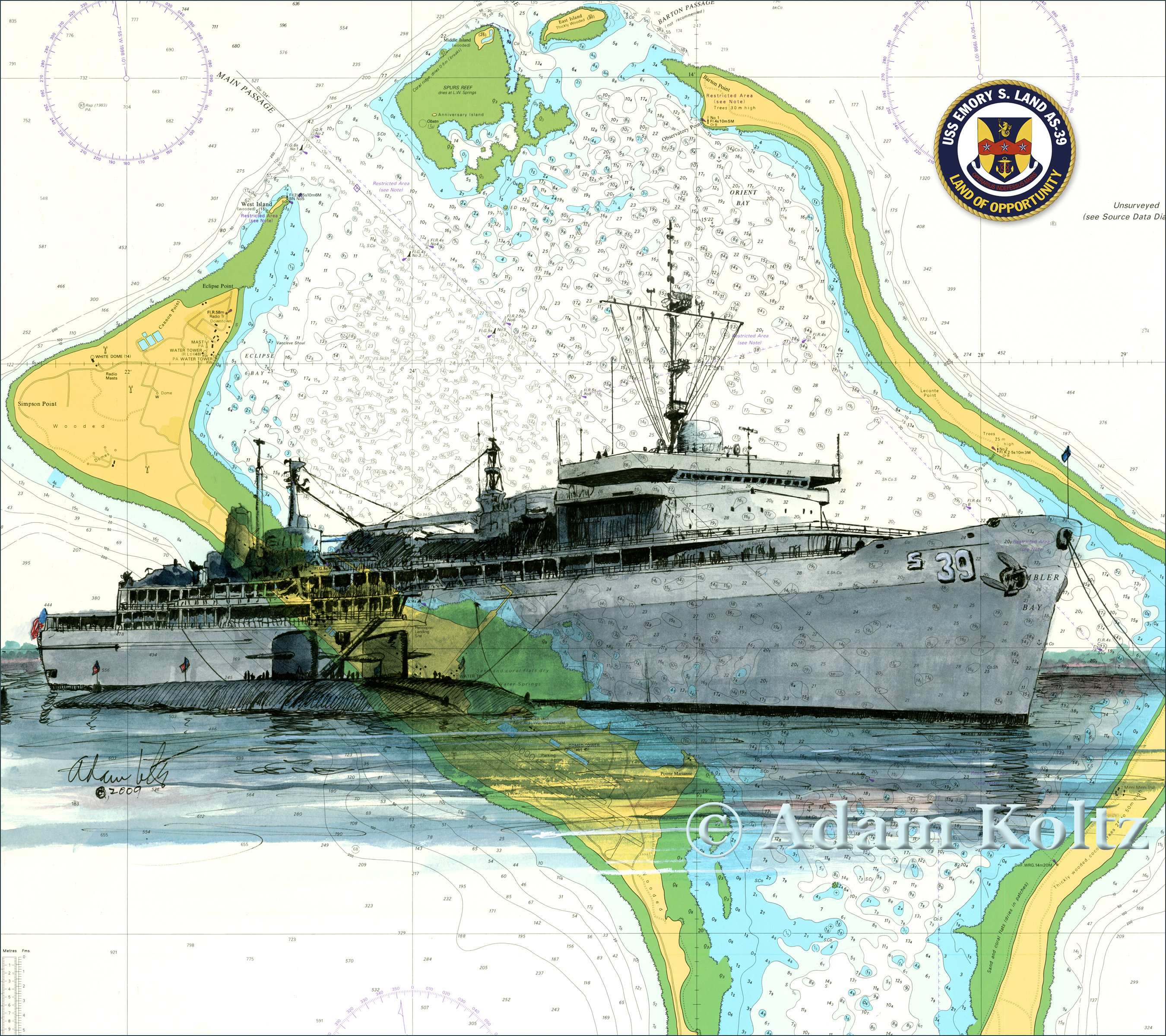 USS Emory S Land AS-39 Submarine Tender Museum Quality Giclée of ...