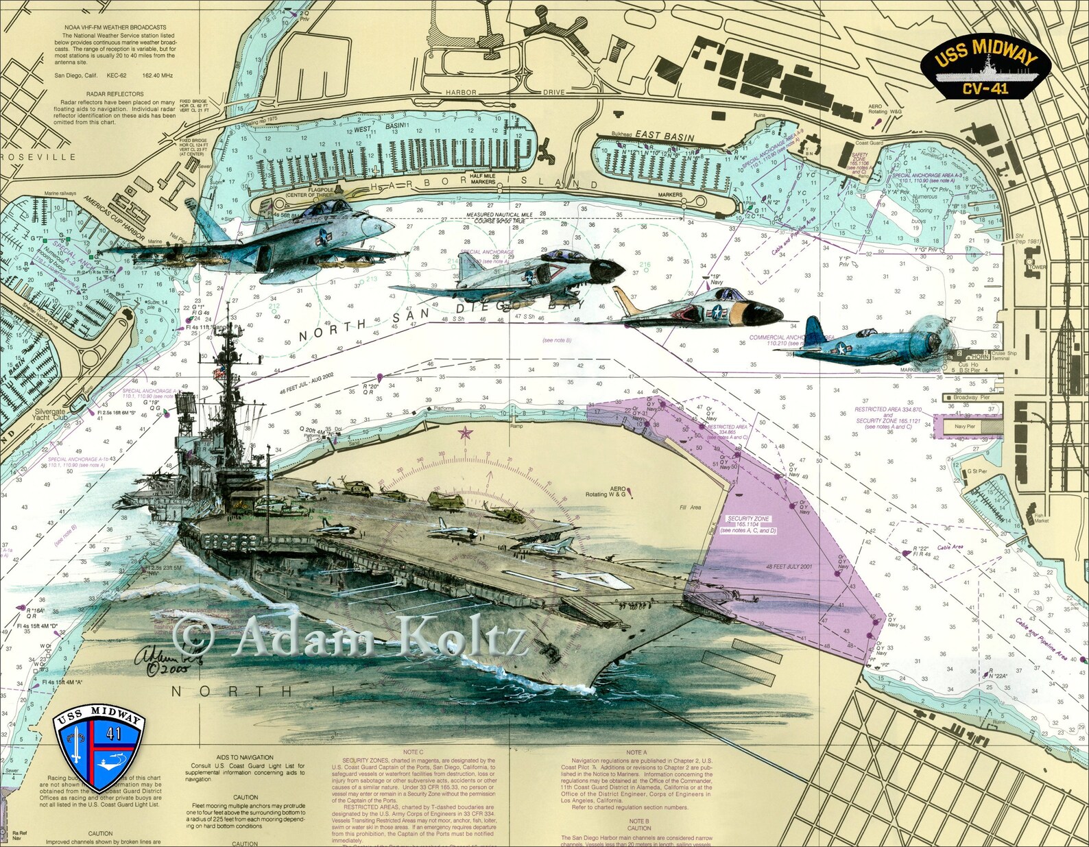 USS Midway CV-41 Museum Quality Giclée Print of Watercolor Painting on ...
