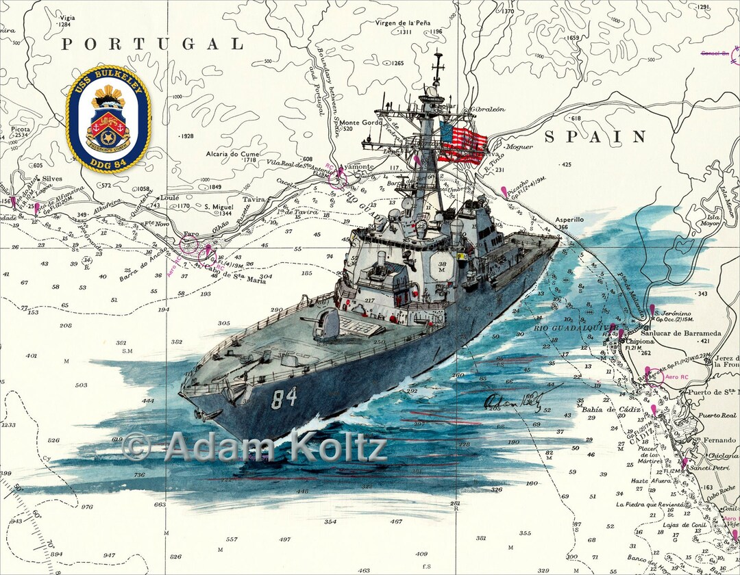 USS Bulkeley DDG-84 Destroyer Giclée Print on Norfolk or Rota Nautical ...
