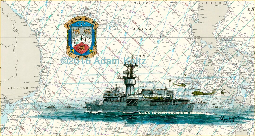 USS Kirk FF-1087 Destroyer Escort Giclée Print on Nautical Chart of ...