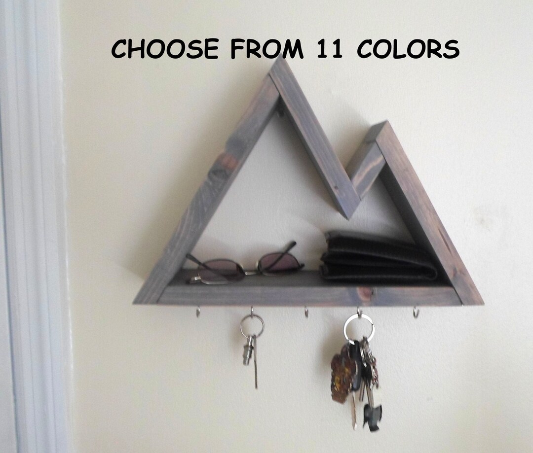 13x9x4 TWO PEAK MOUNTAIN Wooden 5 Key Holder Shelf Rustic Mountain Key ...