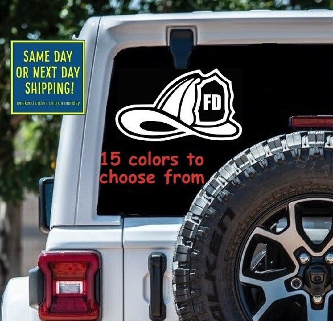 F D Fire Department FIREMAN HELMET STICKER Decal Car Window MacBook ...