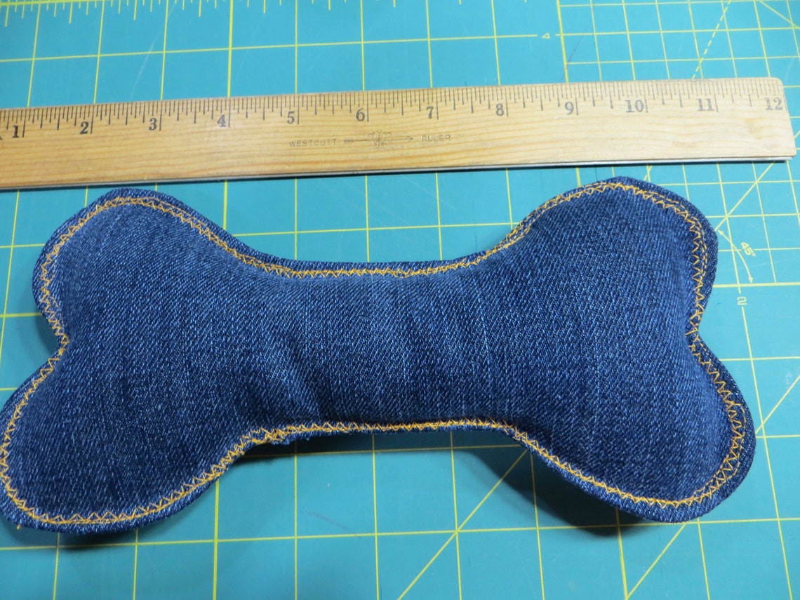 American Made Upcycled Denim Bone Shape Soft Dog Toy - Etsy