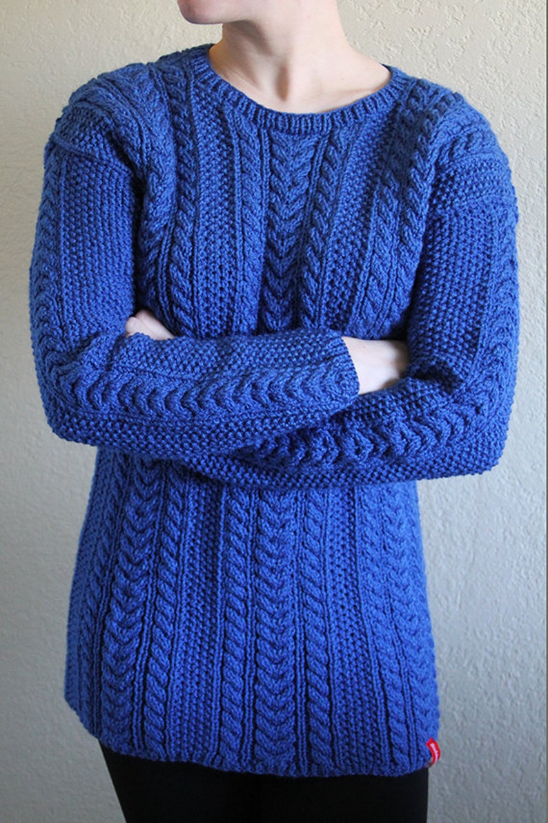 Blue Hand Knitted Sweater. Winter Sweater With Cables. Unisex Sweater ...