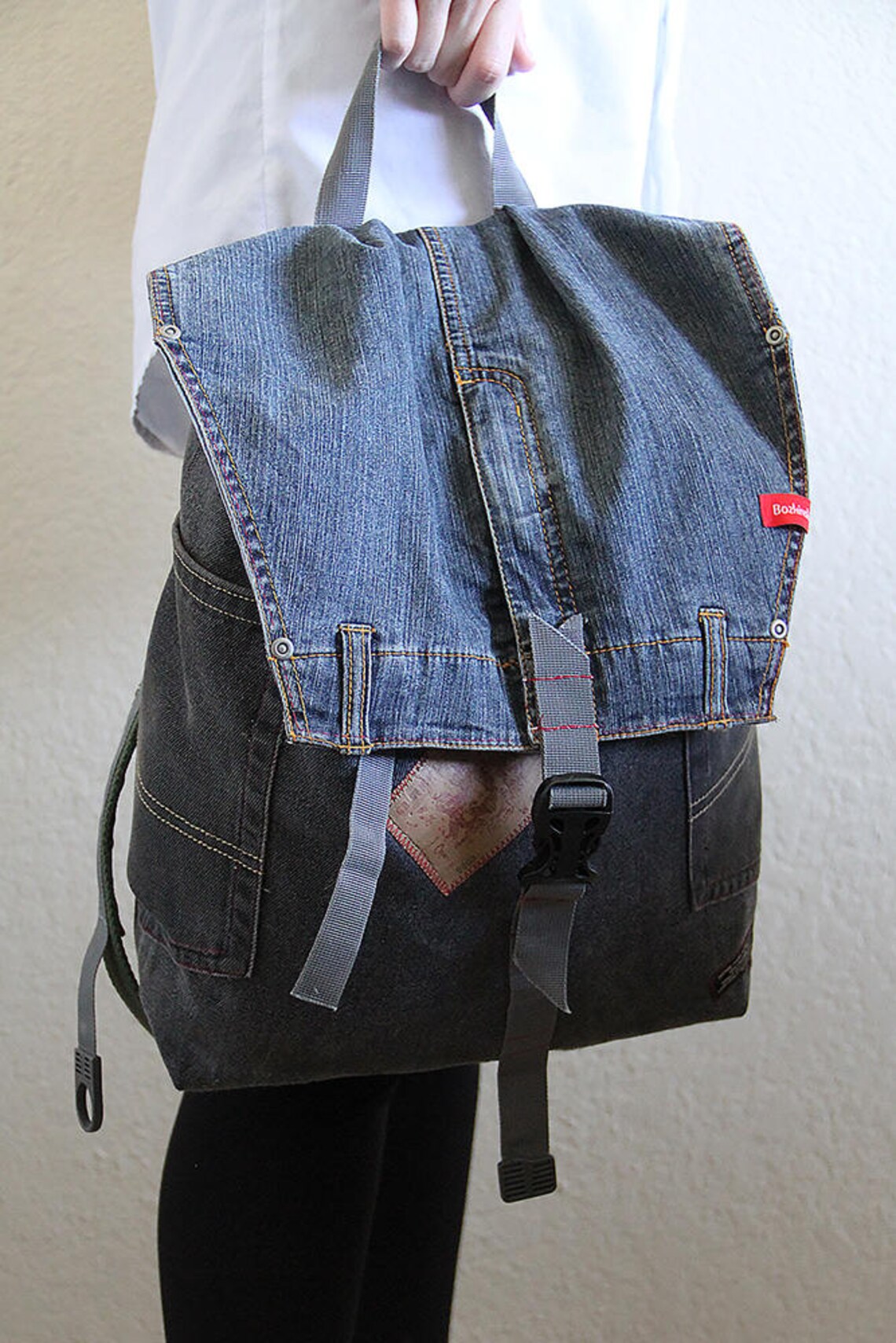 Denim Backpack Denim Boho Bag Patchwork Bag Denim Hippie - Etsy