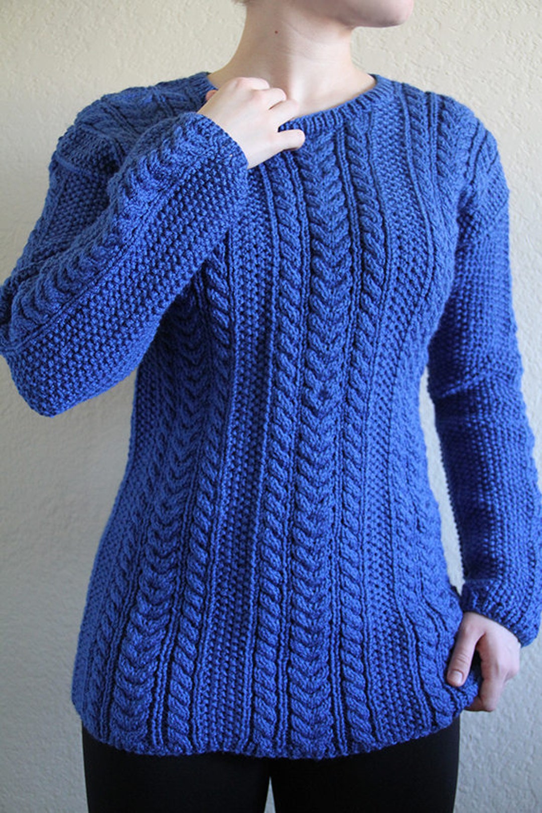 Blue Hand Knitted Sweater. Winter Sweater With Cables. Unisex Sweater ...