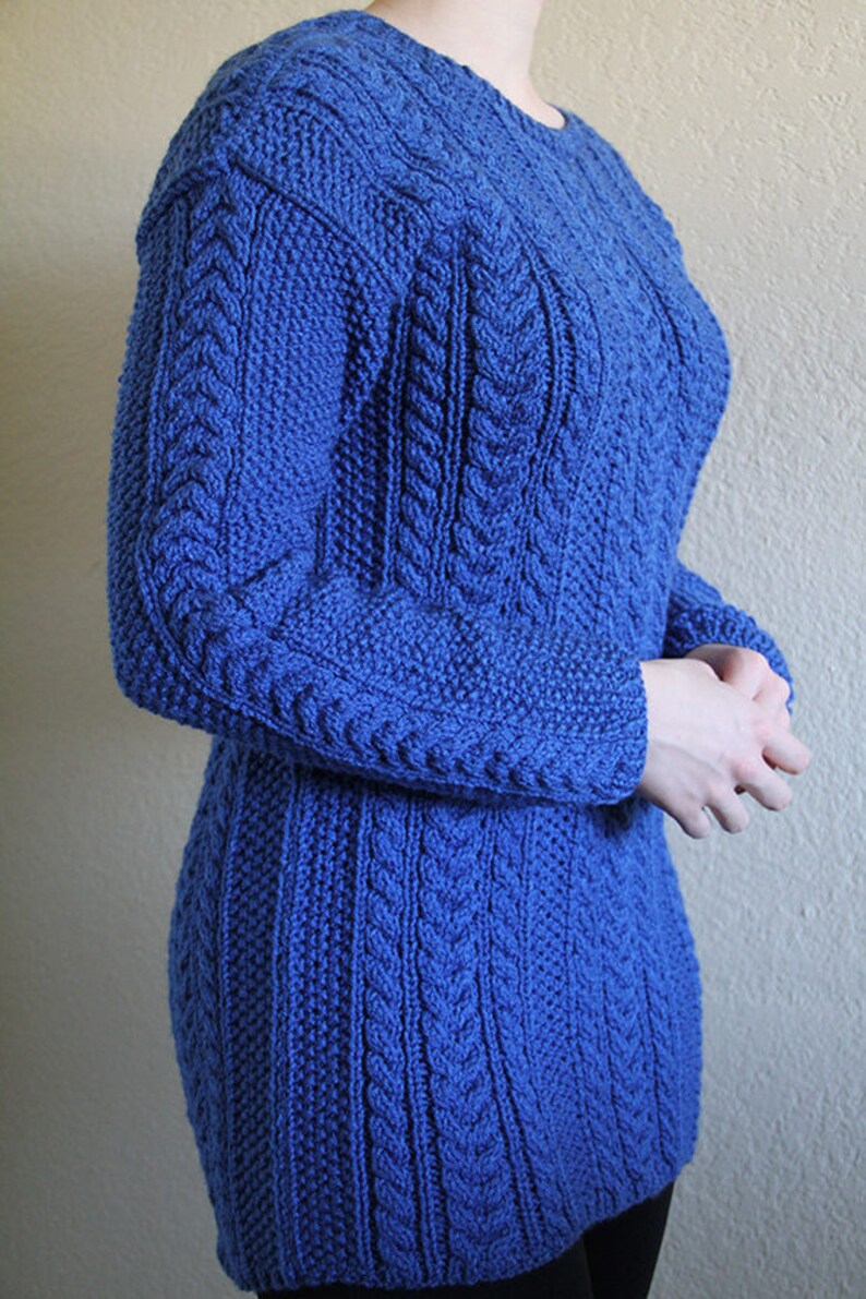 Blue Hand Knitted Sweater. Winter Sweater With Cables. Unisex Sweater ...