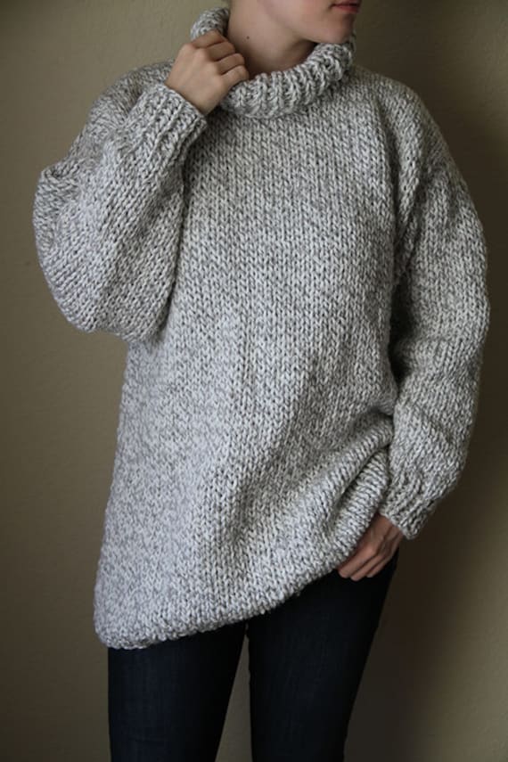 Hand knit oversize woman pullover sweater slouchy wool grey | Etsy