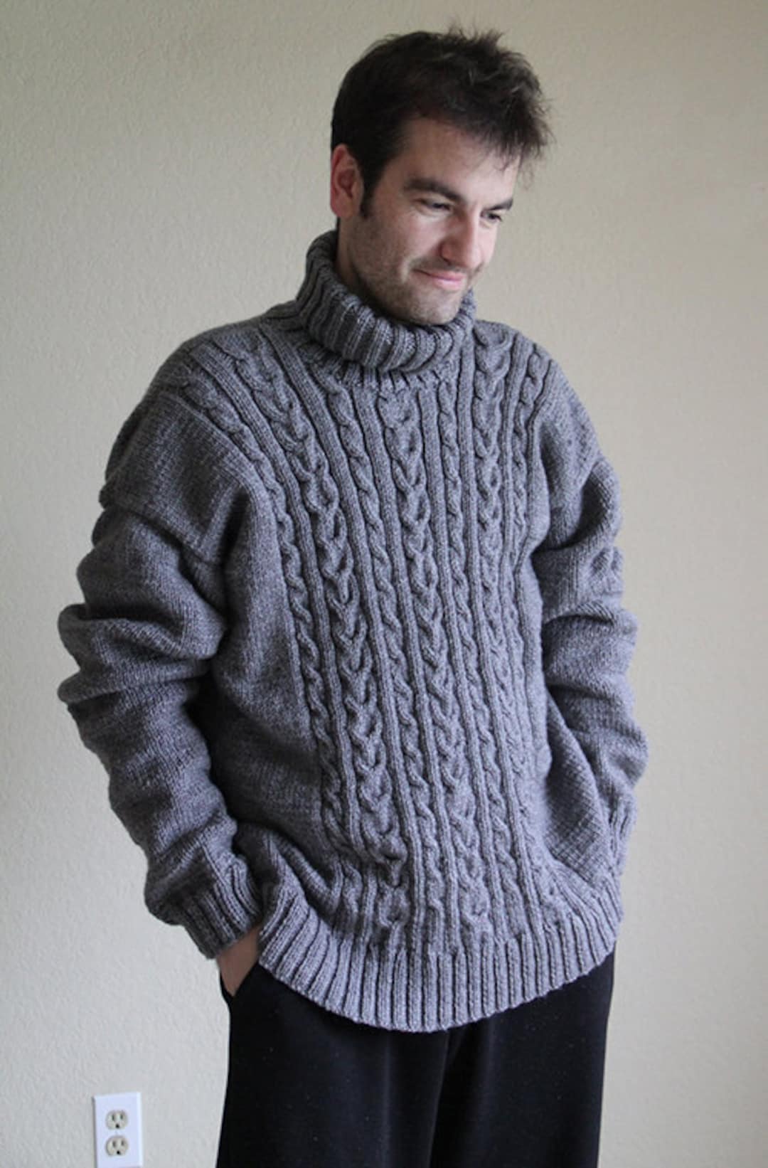 Grey Men's Sweater. Hand Knitted Men's Sweater. Christmas Gift Idea for ...