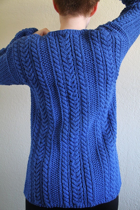 Blue Hand Knitted Sweater. Winter Sweater With Cables. Unisex Sweater ...
