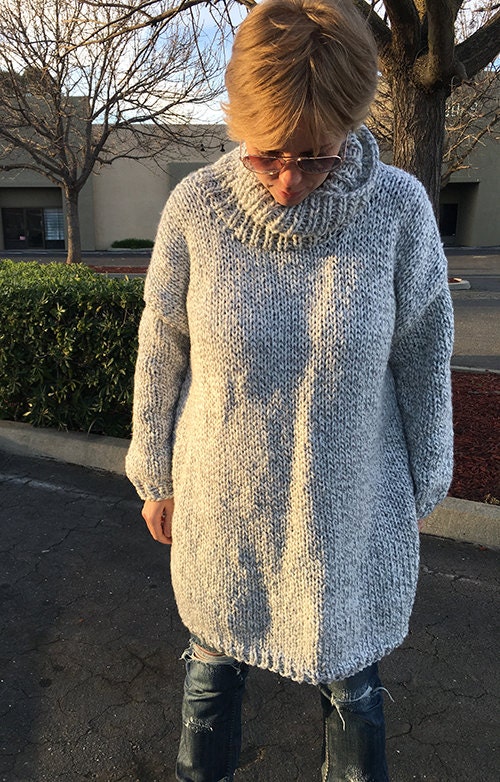 Melange Long Oversized Sweater Hand Knit Sweater Chunky Knit Sweater ...