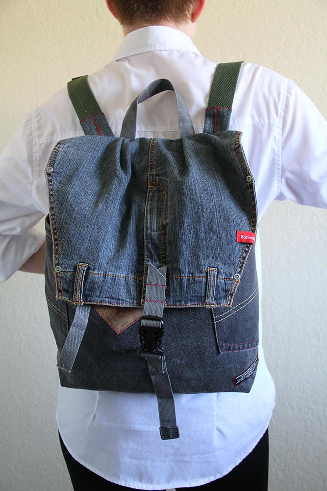 Denim Backpack Denim Boho Bag Patchwork Bag Denim Hippie - Etsy