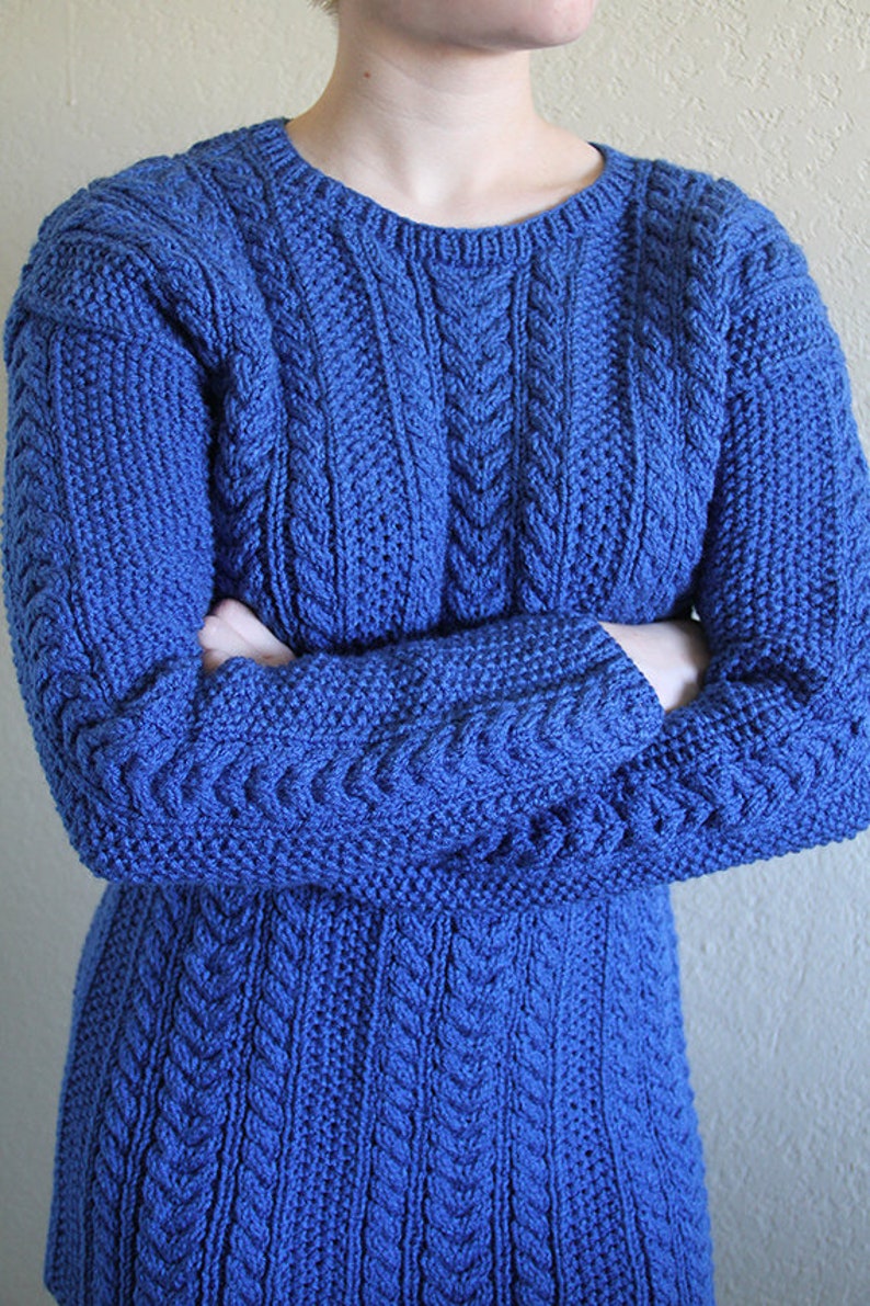 Blue Hand Knitted Sweater. Winter Sweater With Cables. Unisex Sweater ...