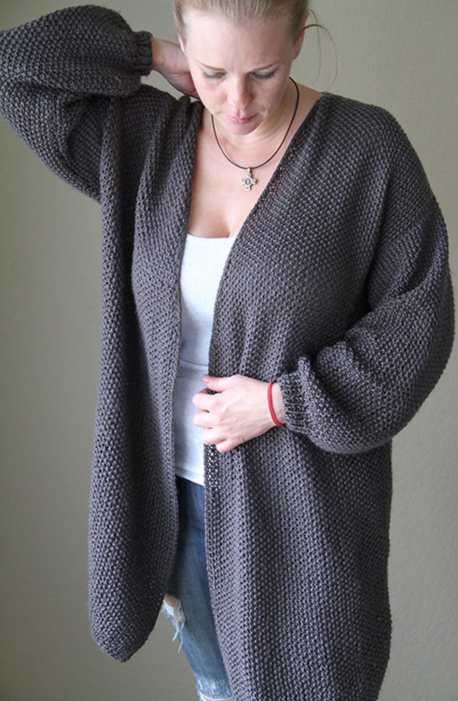 Grey Knitted Cardigan, Oversized Cardigan, Women Coat Jacket, Handmade ...