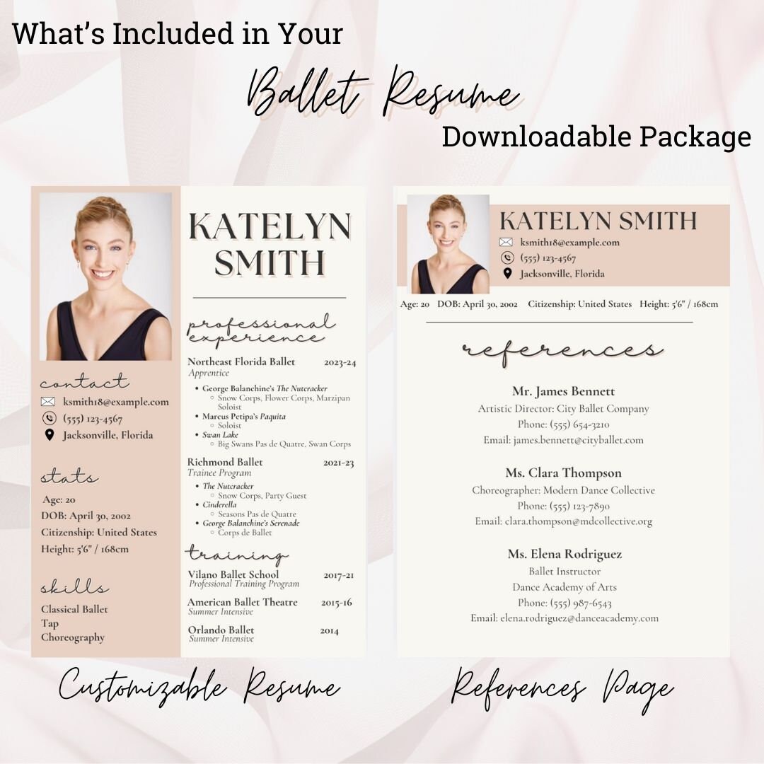 Ballet Dancer Resume + Complete Audition Material Pack - Etsy