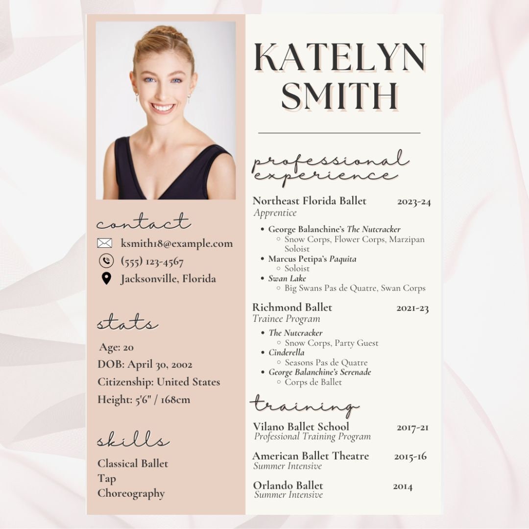 Ballet Dancer Resume + Complete Audition Material Pack - Etsy