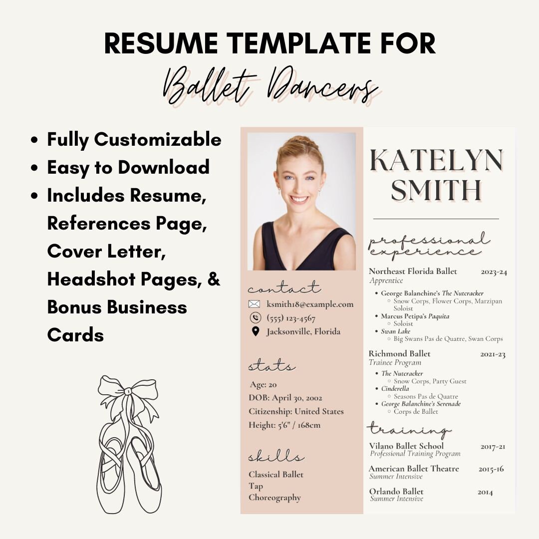 Ballet Dancer Resume + Complete Audition Material Pack - Etsy