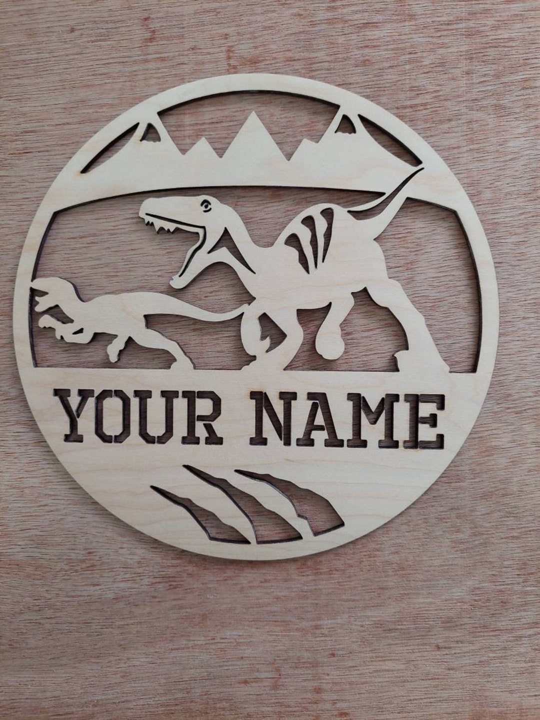 Personalized Wood Dinosaur Wall Sign Bedroom Door Sign. Velasa Raptor ...