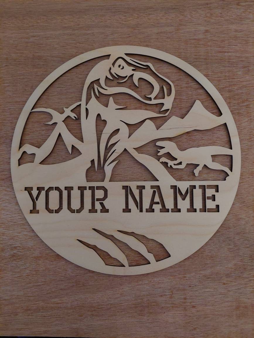 Personalized Wood Dinosaur Wall Sign Bedroom Door Sign. Velasa Raptor ...
