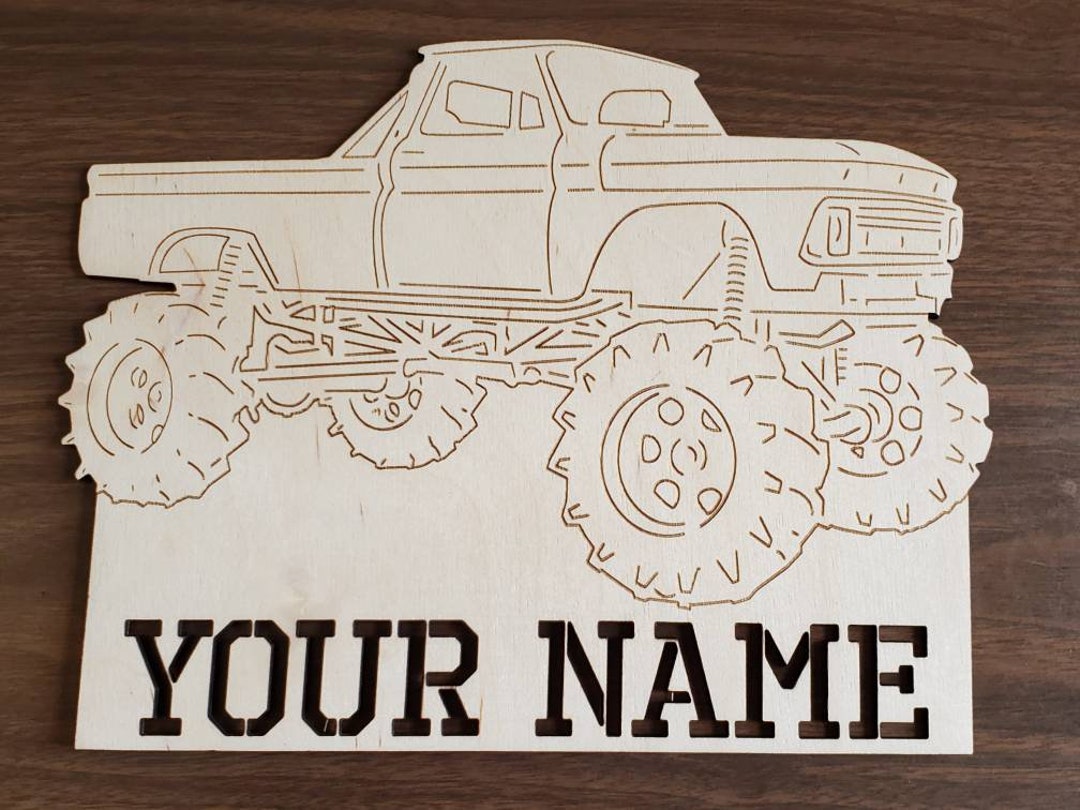 Personalized Wood Monster Truck Wall Sign Bedroom Door Sign Kids Sign ...