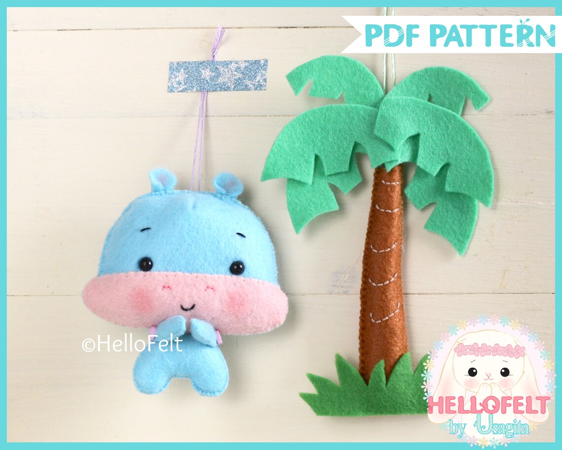 PDF PATTERN: Hippo and Palm Tree. Felt Jungle Animal Hippo | Etsy
