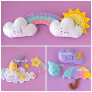 PDF PATTERN: Felt Rainbow Weather Tutorial and Pattern. Baby Mobile ...