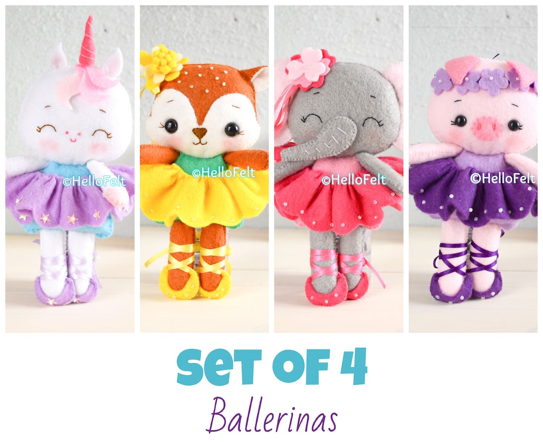 PDF PATTERN: Set of 4 Felt Ballerinas Doll, Felt Doll Pattern, Felt ...