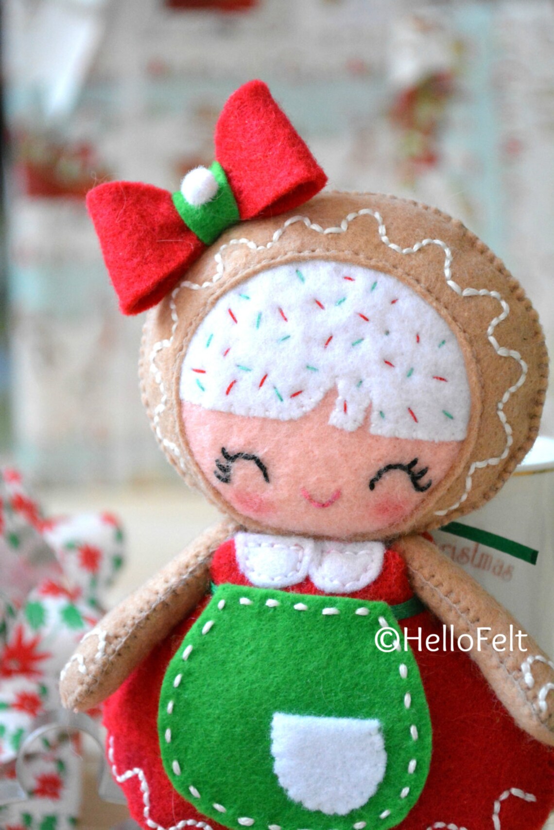 PDF PATTERN: Xmas Little Gingerbread Girl. Felt Doll Gingerbread Cookie ...