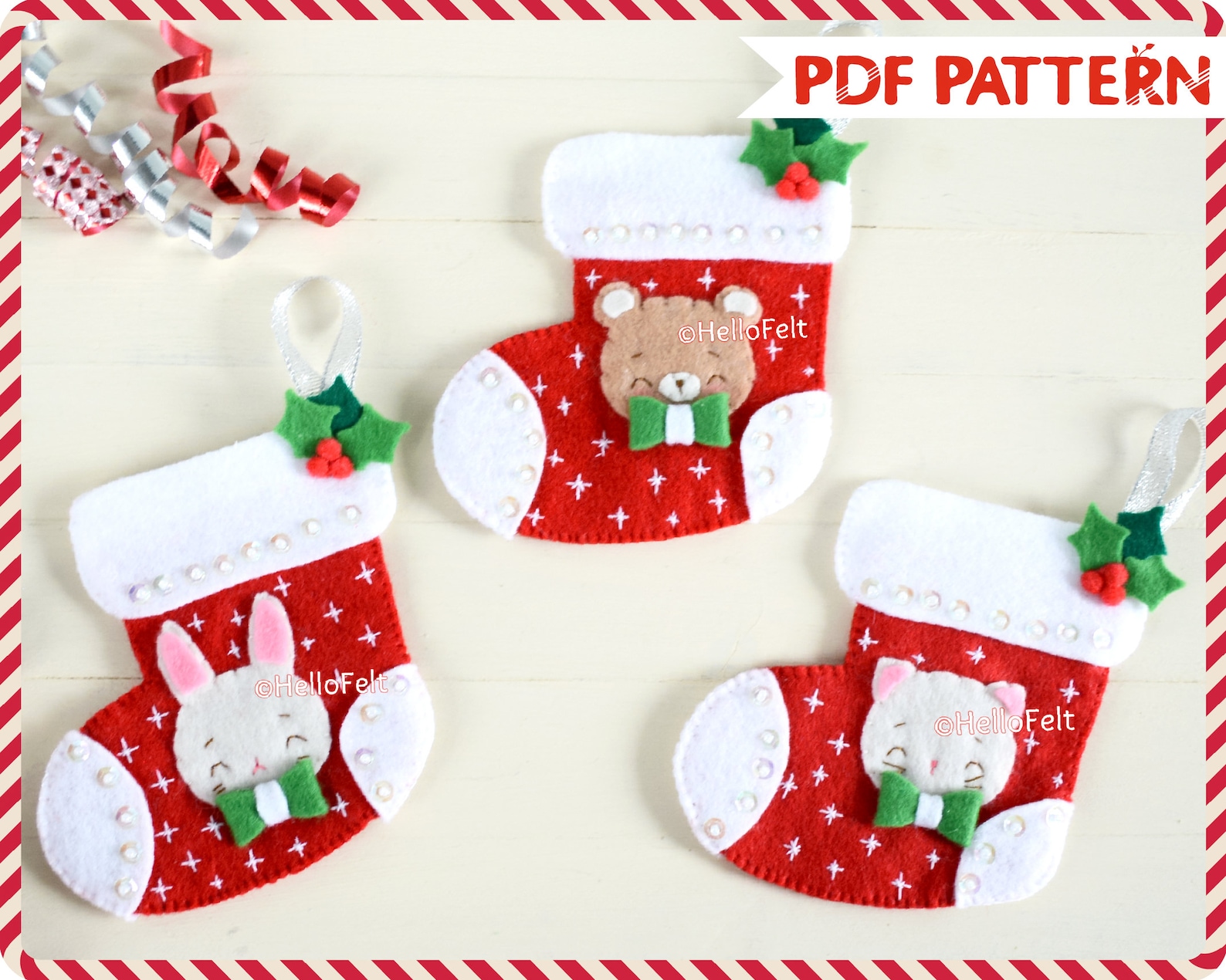 PDF PATTERN: Felt Christmas Stockings. Felt Animal Pattern. | Etsy
