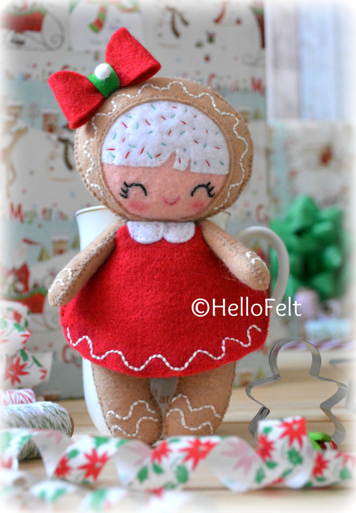 PDF PATTERN: Xmas Little Gingerbread Girl. Felt Doll Gingerbread Cookie ...