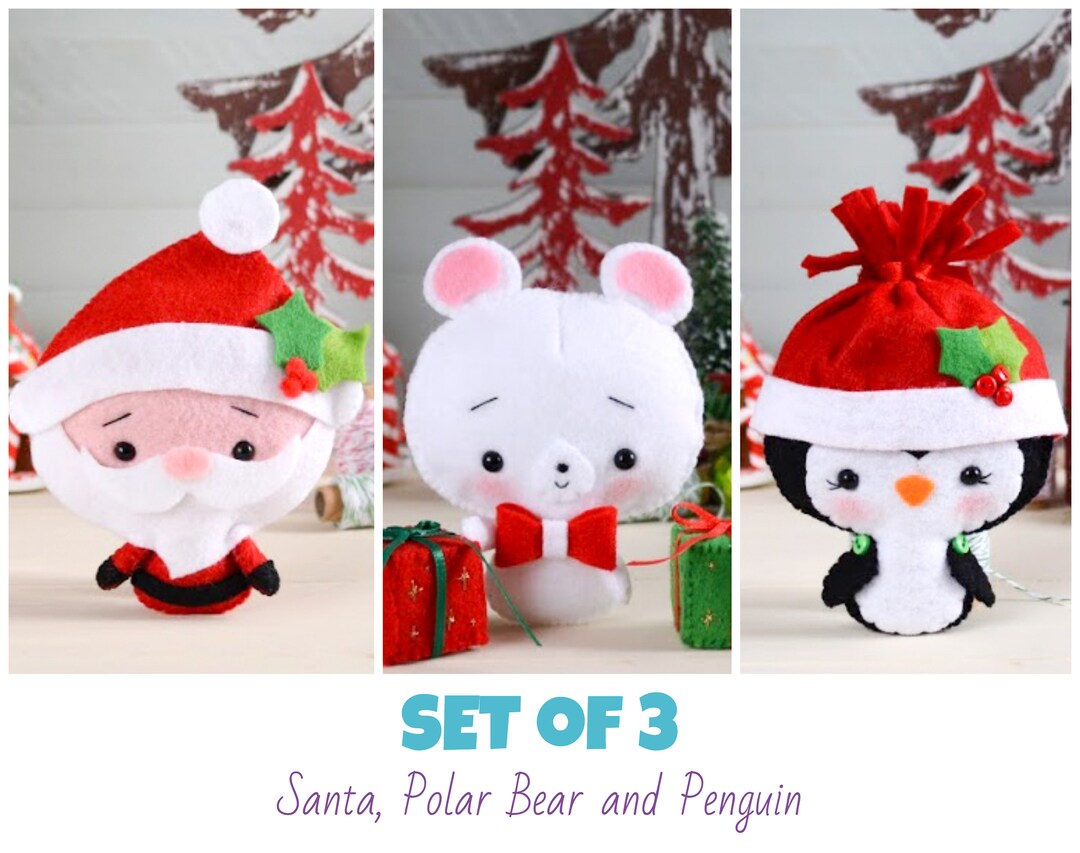 PDF PATTERN Set of 3: Santa, Penguin, Polar Bear. Felt Christmas ...