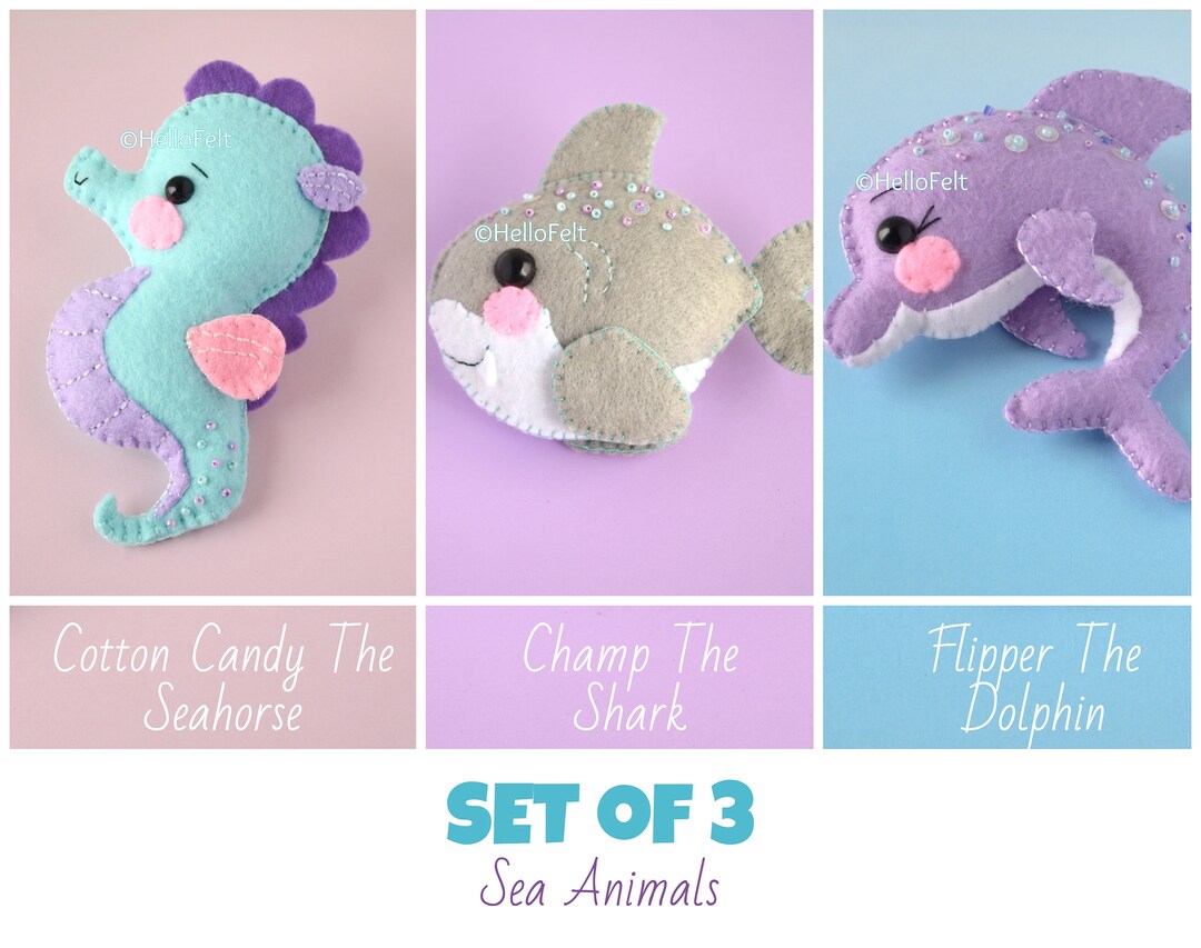 PDF PATTERN: Set of 3 Felt Sea Animals Pattern & Tutorial. - Etsy