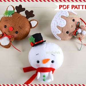 PDF PATTERN: Set of 3 - Snowman, Gingerbread Man, Rudolph. Felt ...