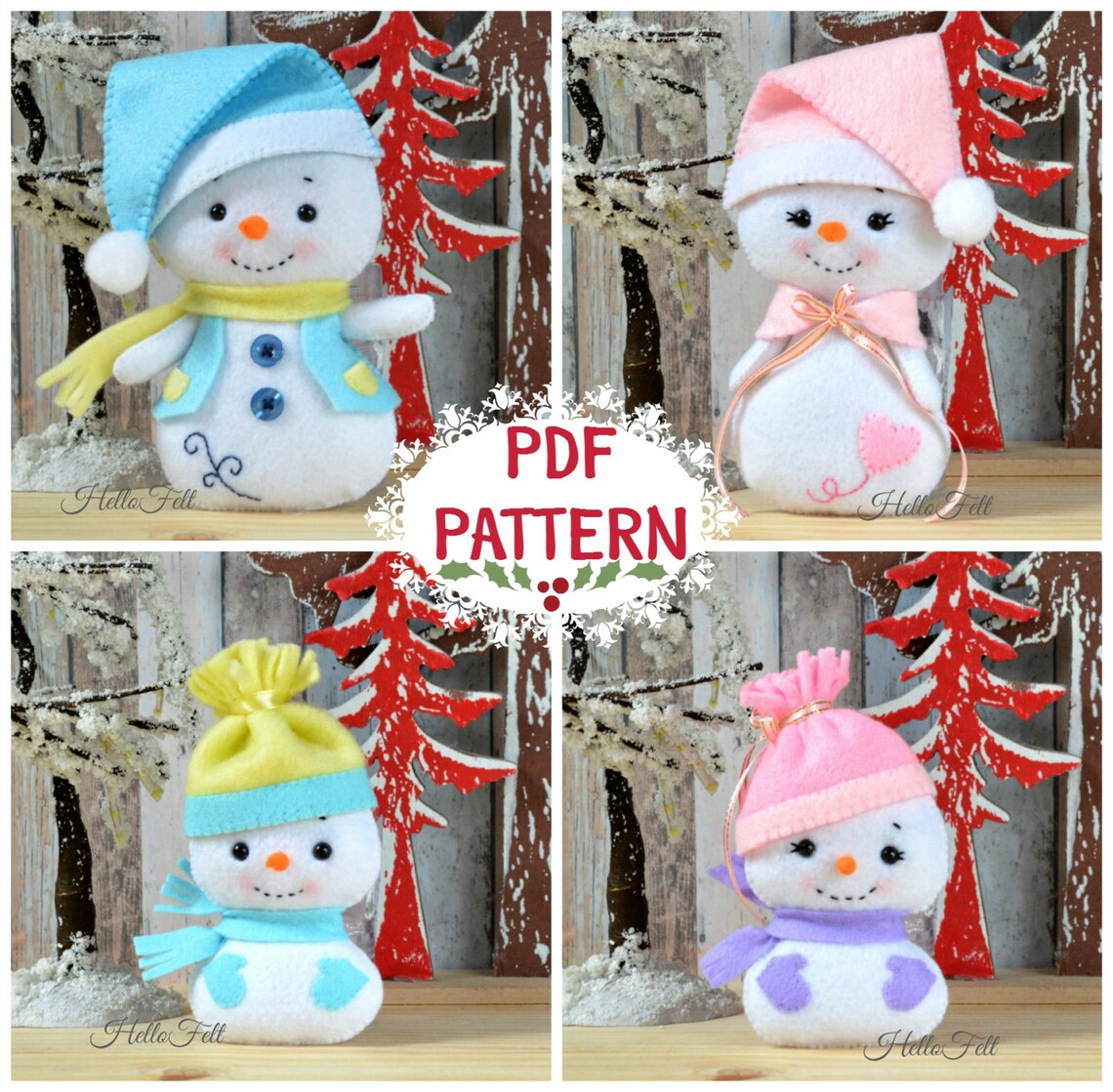 PDF PATTERN: Snowman and Family. Felt Doll Snowman Christmas - Etsy