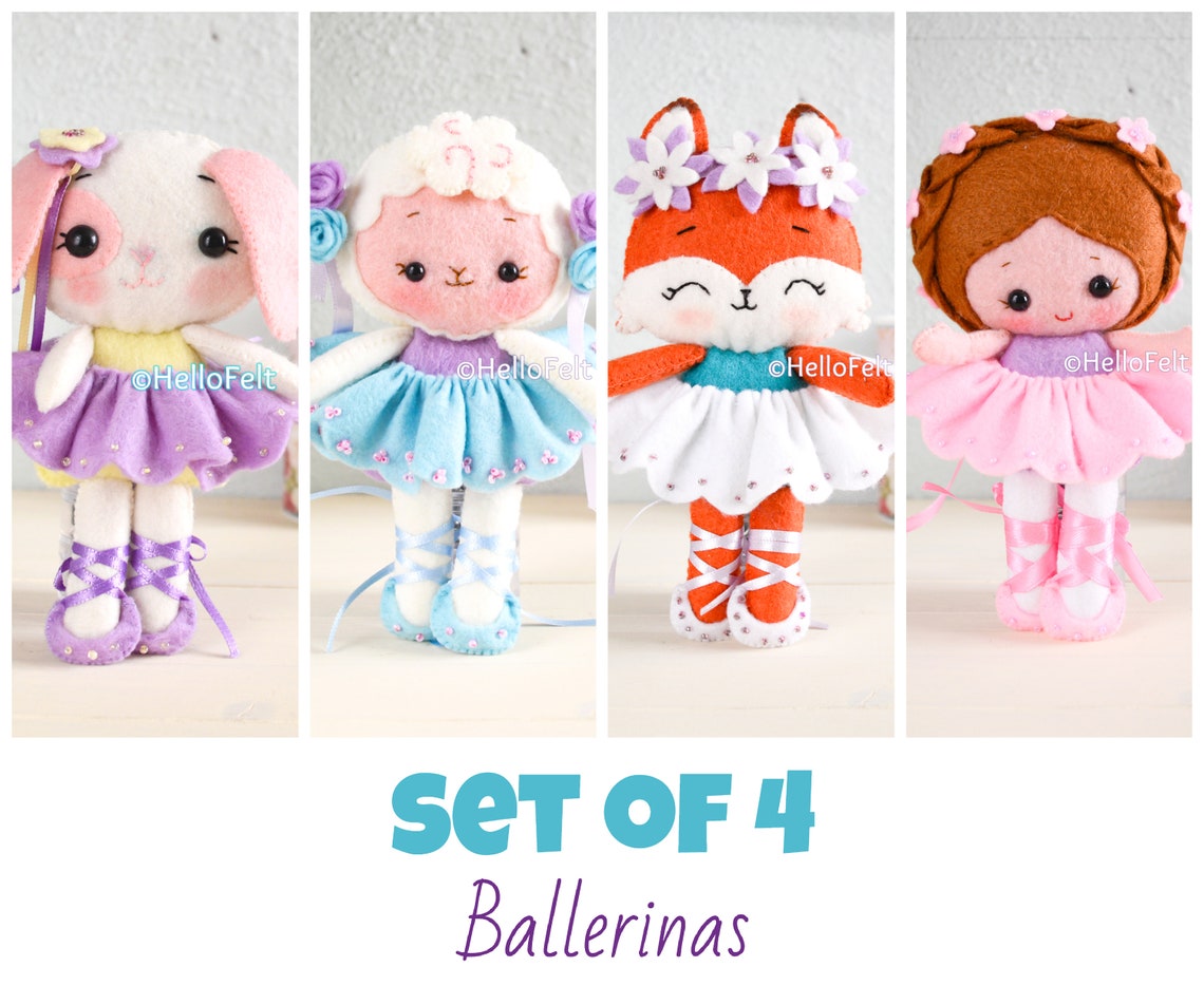 PDF PATTERN: Set of 4 Felt Ballerinas Doll Felt Doll Pattern - Etsy