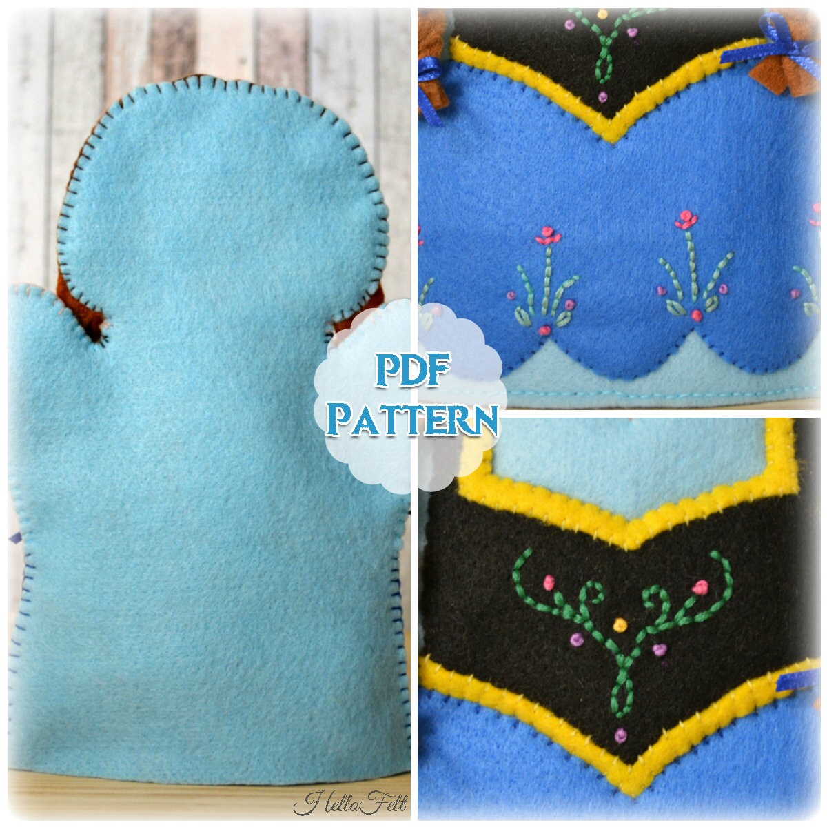 PDF PATTERN: Princess Hand Puppet, Instant Download, Felt Hand Puppet ...