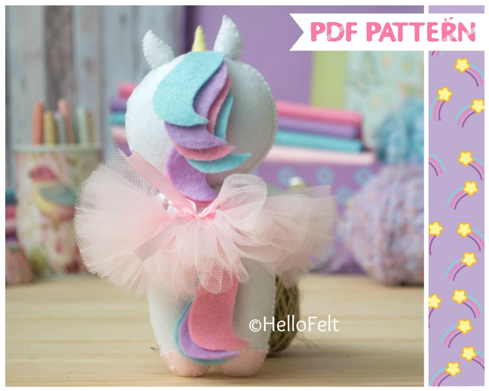 PDF PATTERN: Little Unicorn Girl. Felt Doll, Unicorn, Ballerina Sewing ...