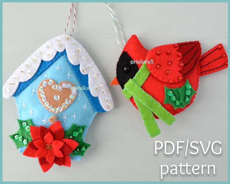 PDF SVG PATTERN: Felt Cardinal and Birdhouse Garland. Felt - Etsy