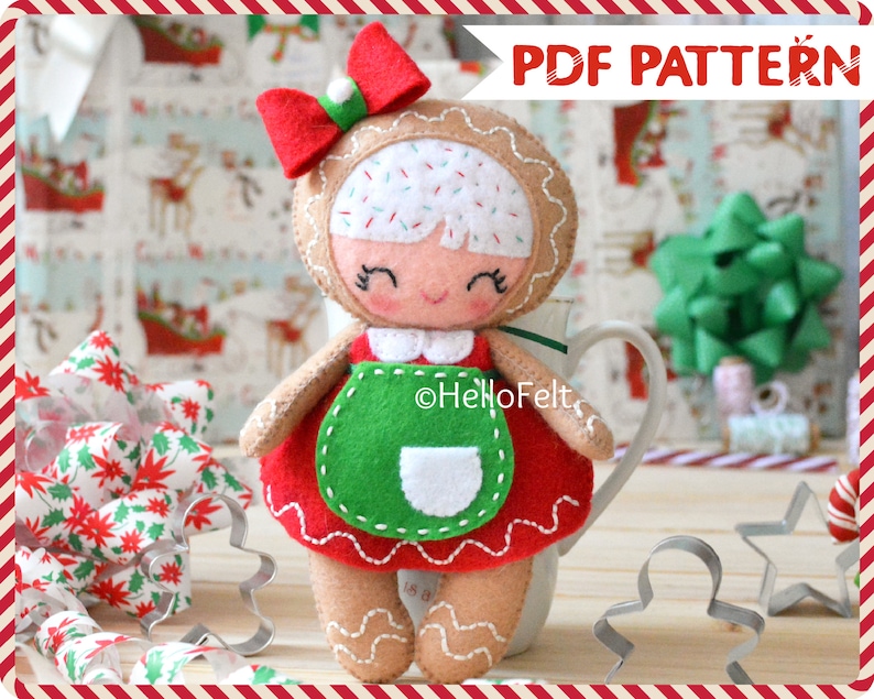 PDF PATTERN: Xmas Little Gingerbread Girl. Felt Doll Gingerbread Cookie ...
