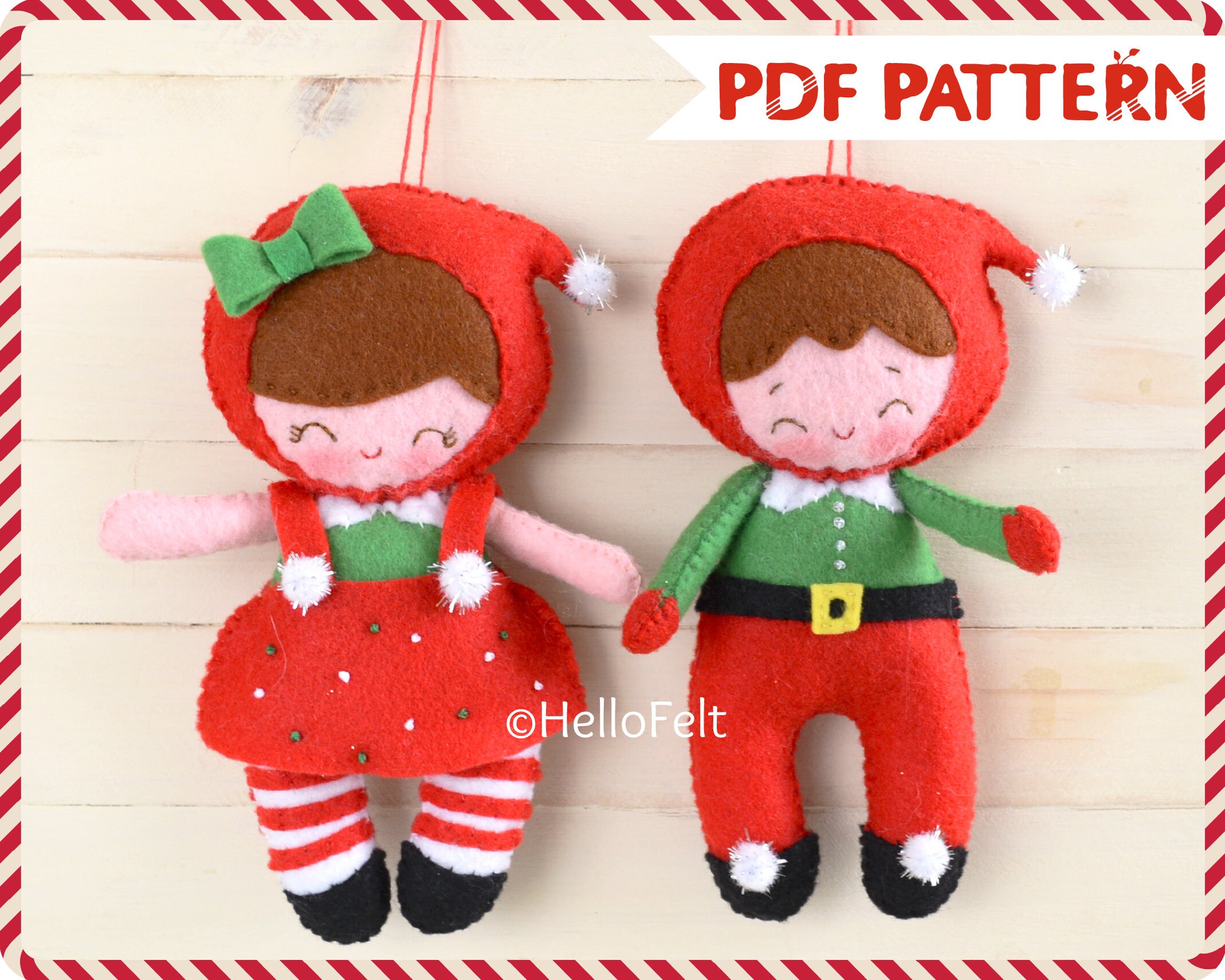 PDF PATTERN: Christmas Ornaments Little Elves. Felt Christmas - Etsy