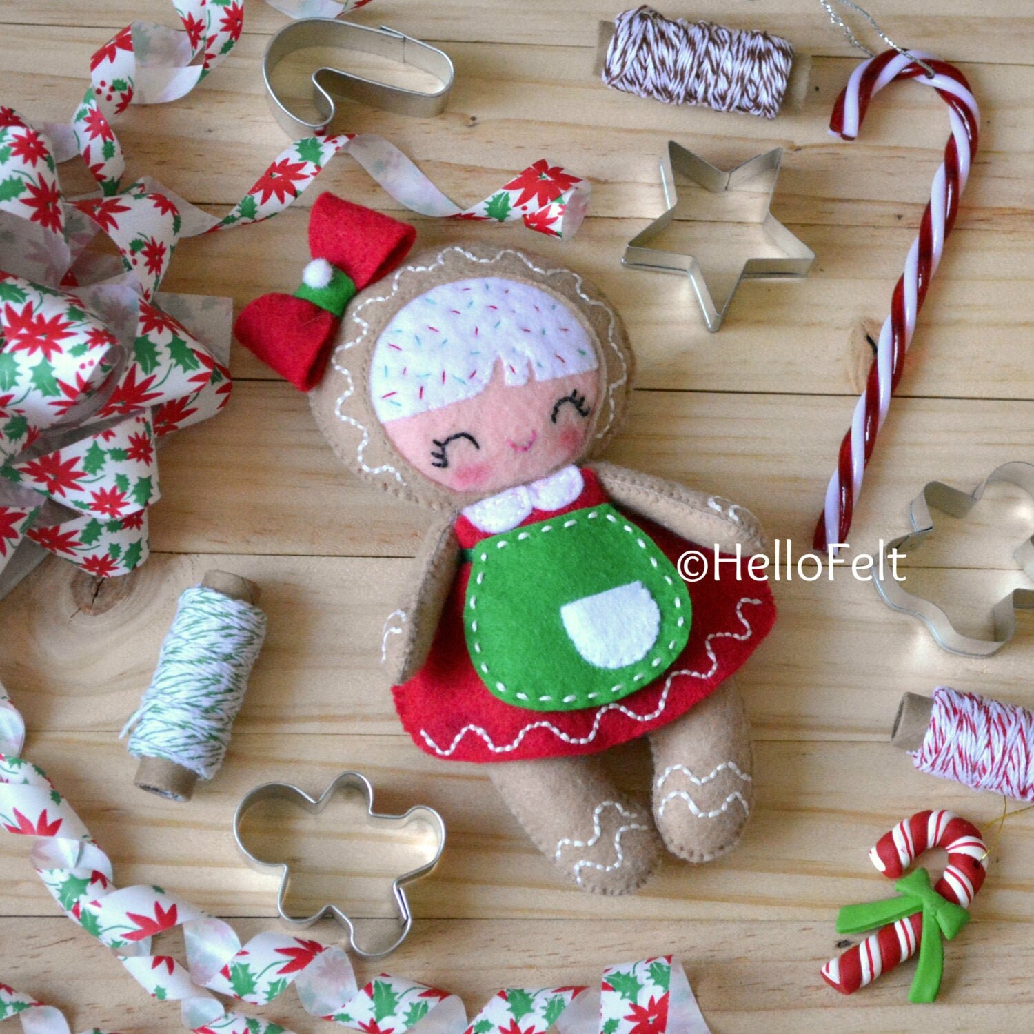 PDF PATTERN: Xmas Little Gingerbread Girl. Felt Doll Gingerbread Cookie ...
