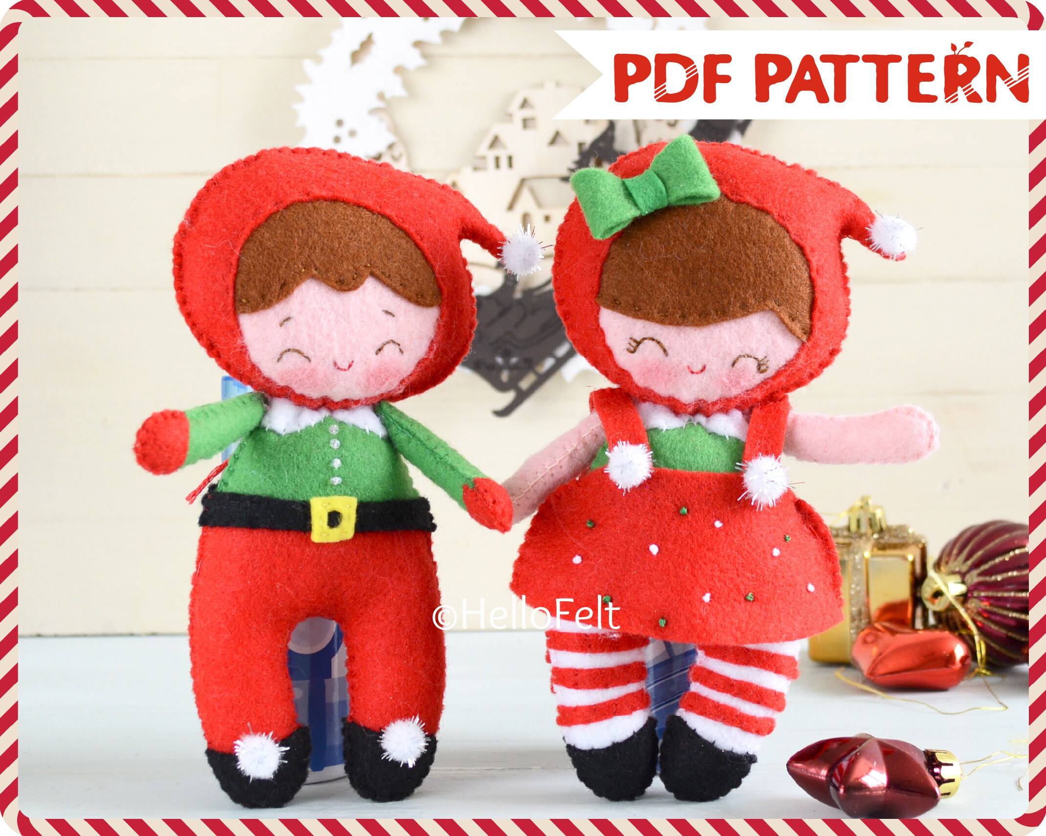 PDF PATTERN: Christmas Ornaments Little Elves. Felt Christmas - Etsy