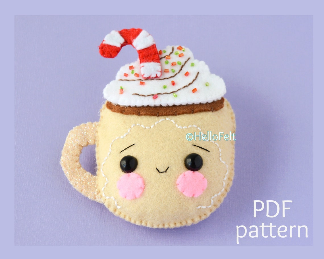 PDF PATTERN: Cute Christmas Mugs. Felt Christmas Ornaments Pattern ...